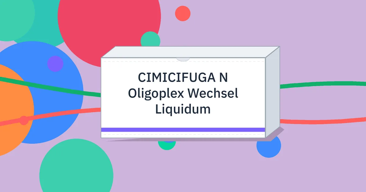 Symbolbild: Packung mit der Aufschrift CIMICIFUGA N Oligoplex Wechsel Liquidum (PZN 04862661) – Verfügbarkeit und Bezug in Apotheken in Frankfurt am Main