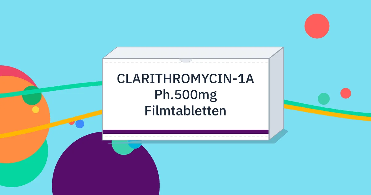 Symbolbild: Packung mit der Aufschrift CLARITHROMYCIN-1A Ph.500mg Filmtabletten (PZN 08860908) – Verfügbarkeit und Bezug in Apotheken in Frankfurt am Main