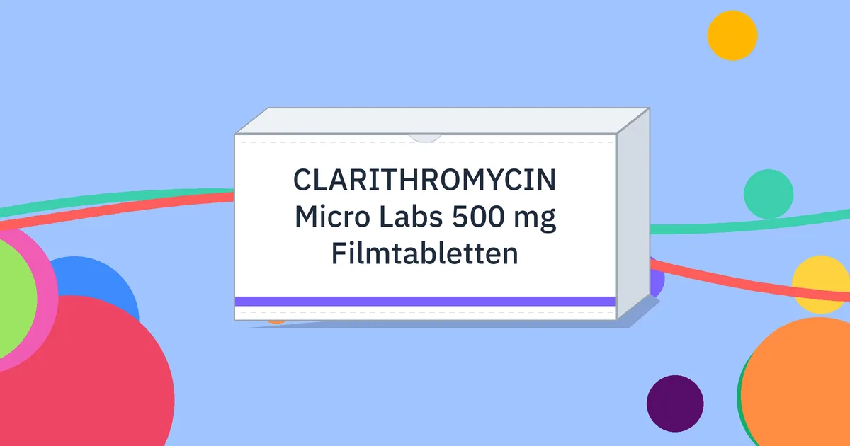 Symbolbild: Packung mit der Aufschrift CLARITHROMYCIN Micro Labs 500 mg Filmtabletten (PZN 10818486) – Verfügbarkeit und Bezug in Apotheken in Frankfurt am Main