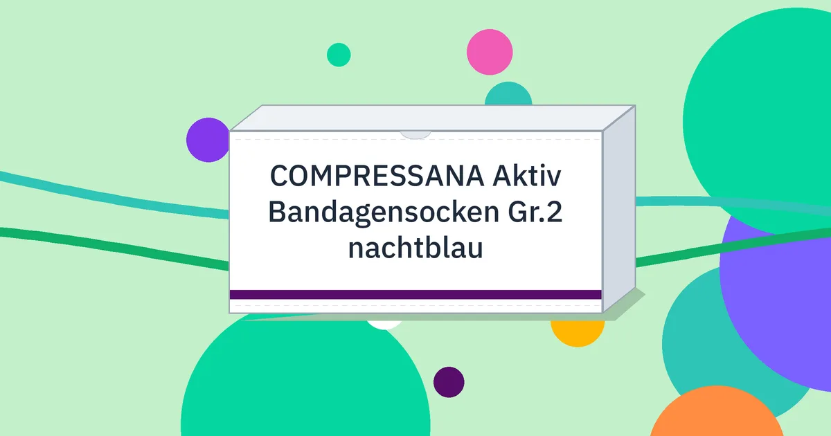 Symbolbild: Packung mit der Aufschrift COMPRESSANA Aktiv Bandagensocken Gr.2 nachtblau (PZN 09209747) – Verfügbarkeit und Bezug in Apotheken in Frankfurt am Main