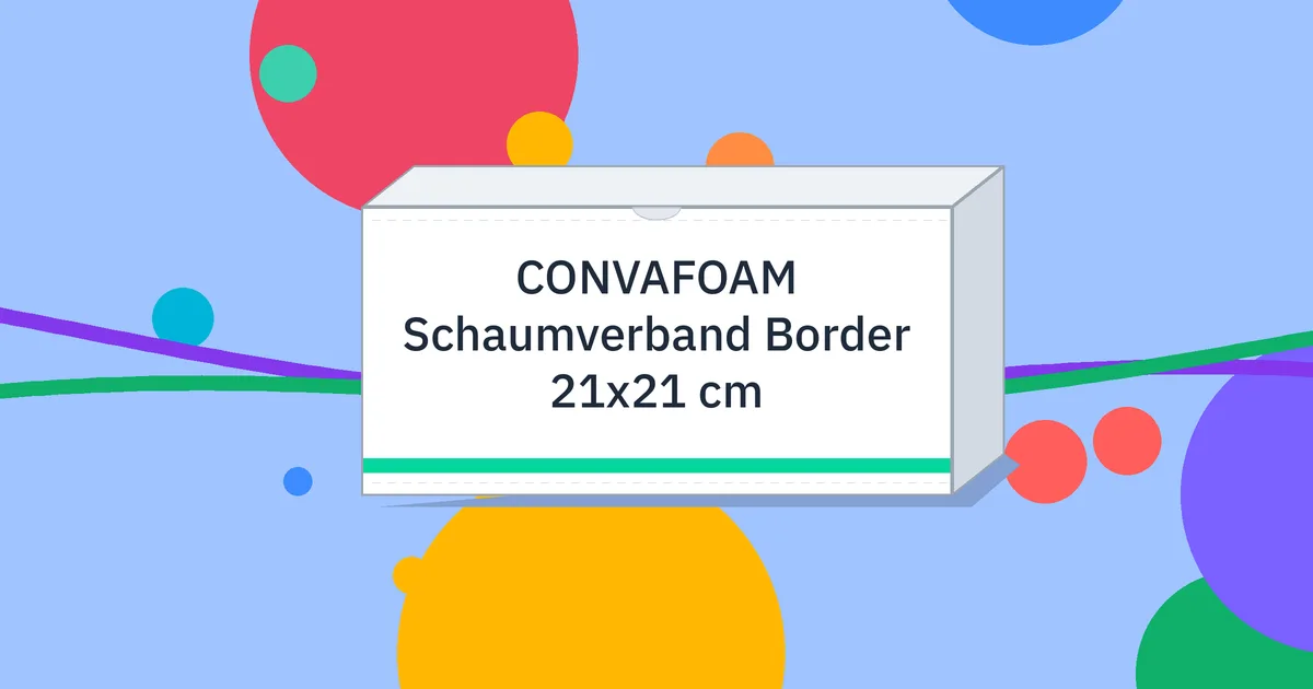 Symbolbild: Packung mit der Aufschrift CONVAFOAM Schaumverband Border 21x21 cm (PZN 17256382) – Verfügbarkeit und Bezug in Apotheken in Frankfurt am Main