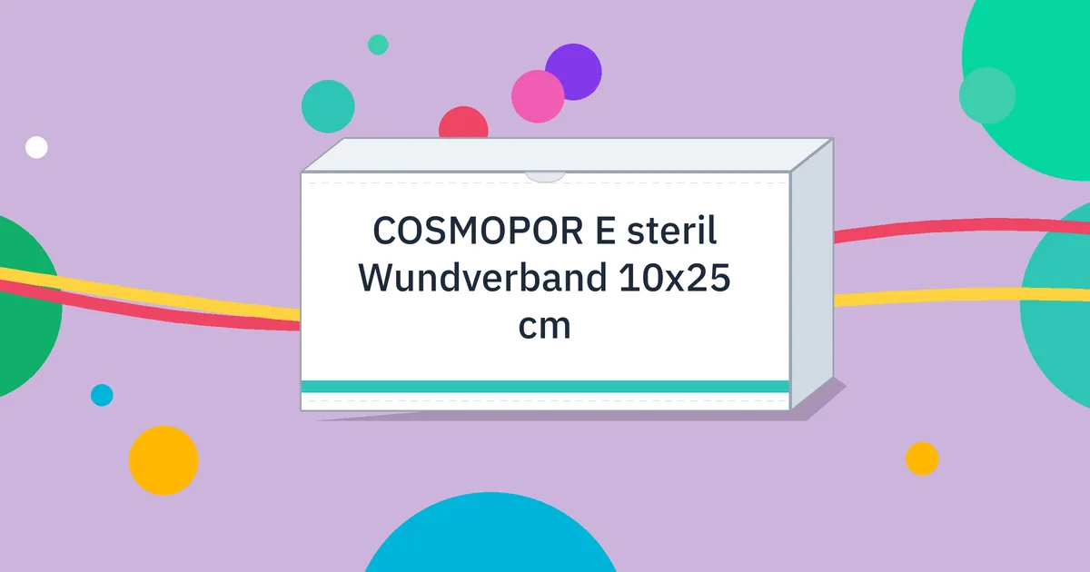 Symbolbild: Packung mit der Aufschrift COSMOPOR E steril Wundverband 10x25 cm (PZN 20420661) – Verfügbarkeit und Bezug in Apotheken in Frankfurt am Main