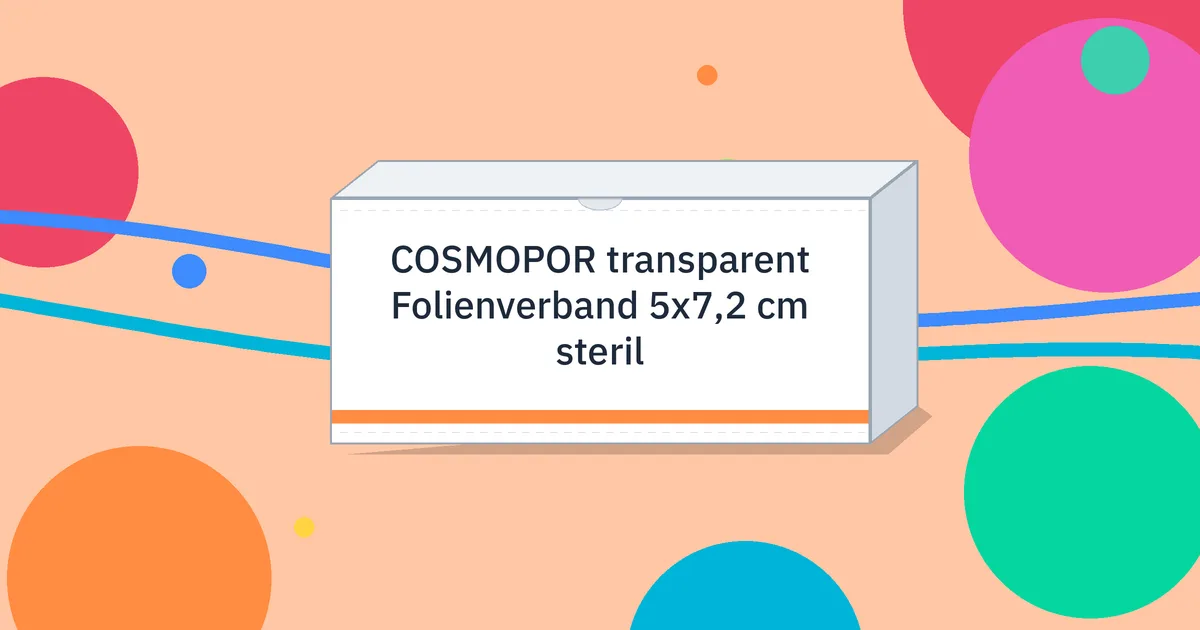 Symbolbild: Packung mit der Aufschrift COSMOPOR transparent Folienverband 5x7,2 cm steril (PZN 20572885) – Verfügbarkeit und Bezug in Apotheken in Frankfurt am Main