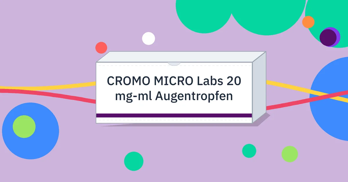 Symbolbild: Packung mit der Aufschrift CROMO MICRO Labs 20 mg-ml Augentropfen (PZN 16821940) – Verfügbarkeit und Bezug in Apotheken in Frankfurt am Main