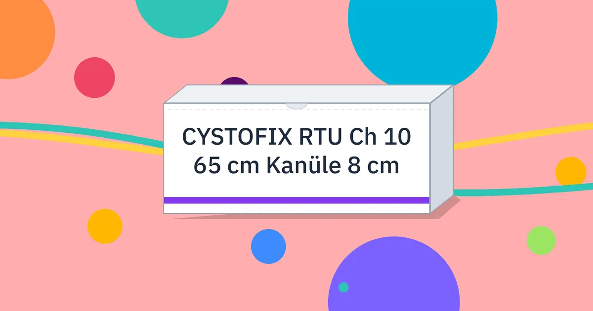 Symbolbild: Packung mit der Aufschrift CYSTOFIX RTU Ch 10 65 cm Kanüle 8 cm (PZN 11584702) – Verfügbarkeit und Bezug in Apotheken in Frankfurt am Main