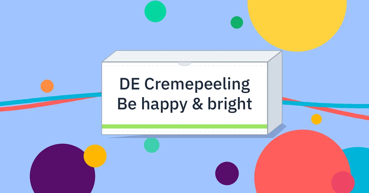 Symbolbild: Packung mit der Aufschrift DE Cremepeeling Be happy & bright (PZN 19146723) – Verfügbarkeit und Bezug in Apotheken in Frankfurt am Main