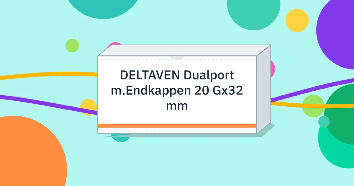 Symbolbild: Packung mit der Aufschrift DELTAVEN Dualport m.Endkappen 20 Gx32 mm (PZN 20365293) – Verfügbarkeit und Bezug in Apotheken in Frankfurt am Main