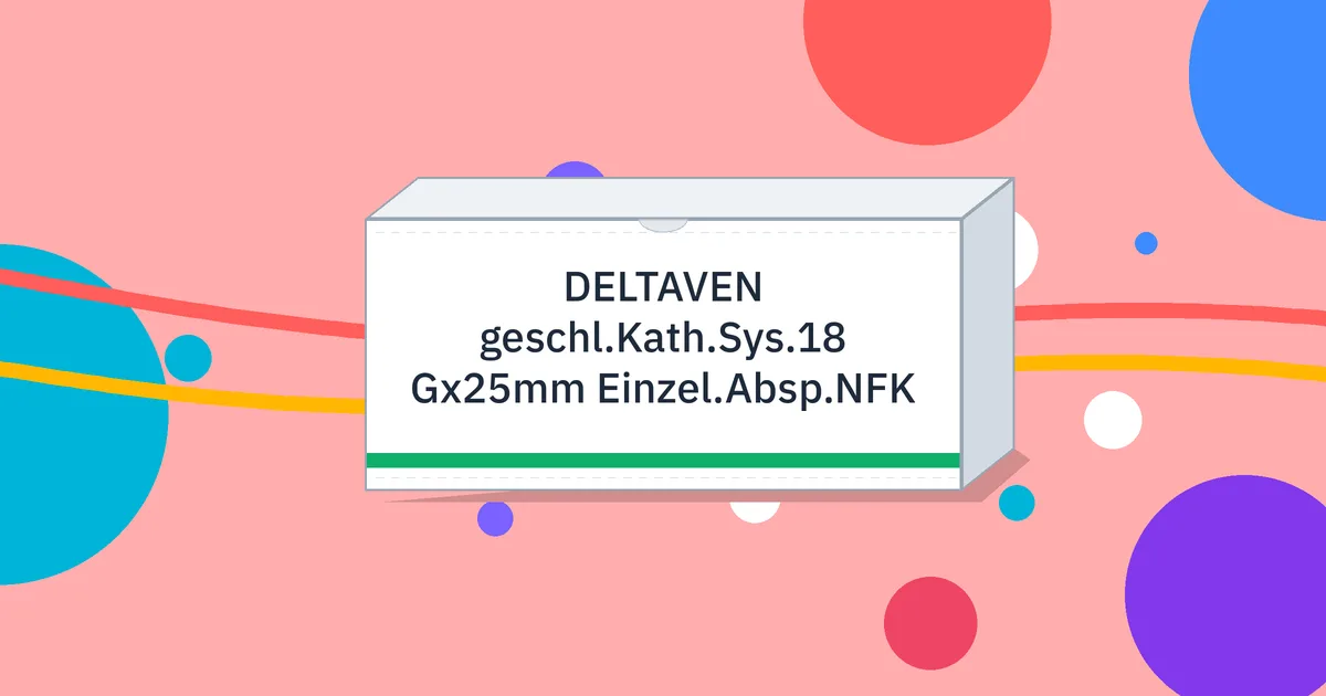Symbolbild: Packung mit der Aufschrift DELTAVEN geschl.Kath.Sys.18 Gx25mm Einzel.Absp.NFK (PZN 13977908) – Verfügbarkeit und Bezug in Apotheken in Frankfurt am Main