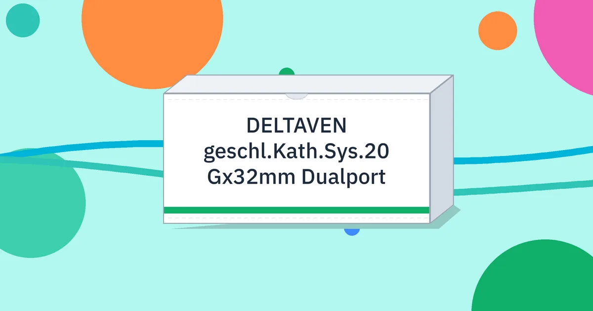 Symbolbild: Packung mit der Aufschrift DELTAVEN geschl.Kath.Sys.20 Gx32mm Dualport (PZN 13977601) – Verfügbarkeit und Bezug in Apotheken in Frankfurt am Main