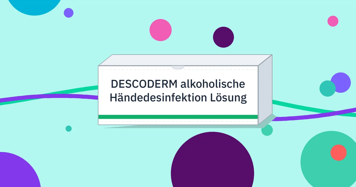 Symbolbild: Packung mit der Aufschrift DESCODERM alkoholische Händedesinfektion Lösung (PZN 19730824) – Verfügbarkeit und Bezug in Apotheken in Frankfurt am Main