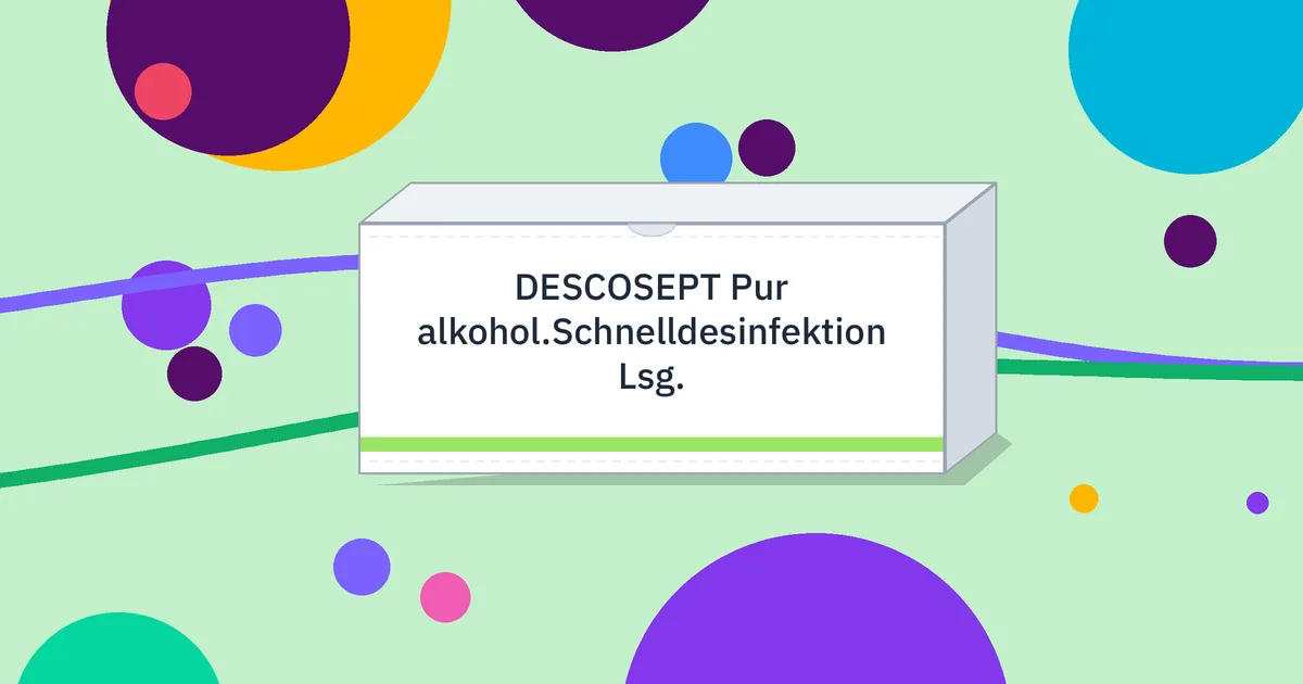 Symbolbild: Packung mit der Aufschrift DESCOSEPT Pur alkohol.Schnelldesinfektion Lsg. (PZN 01898718) – Verfügbarkeit und Bezug in Apotheken in Frankfurt am Main