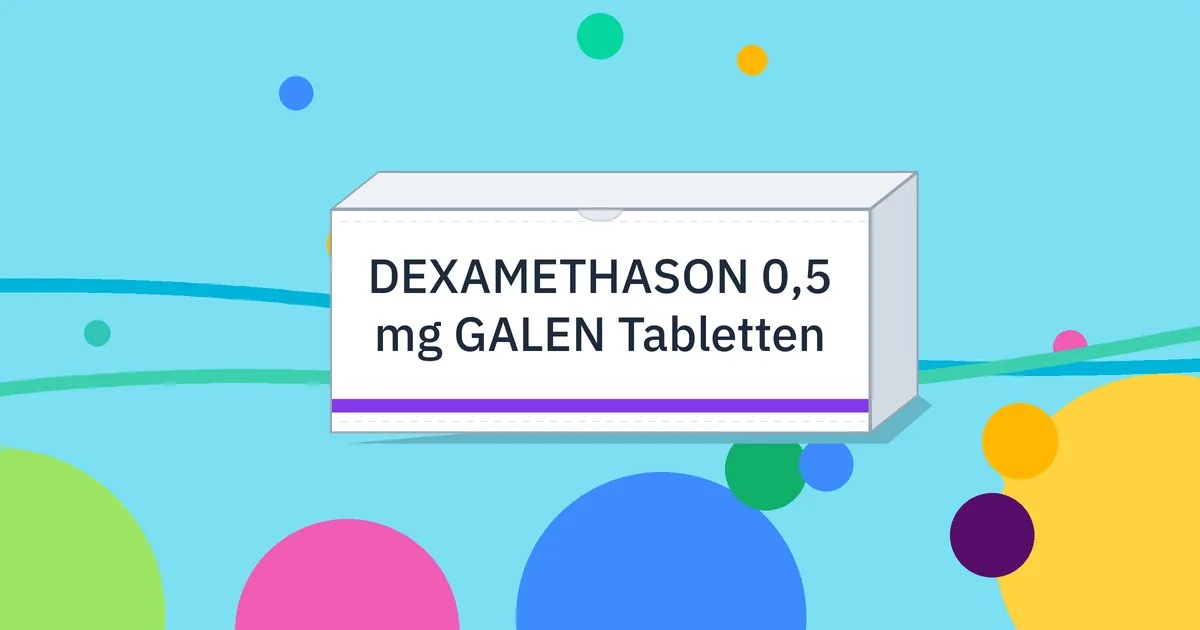 Symbolbild: Packung mit der Aufschrift DEXAMETHASON 0,5 mg GALEN Tabletten (PZN 00745496) – Verfügbarkeit und Bezug in Apotheken in Frankfurt am Main