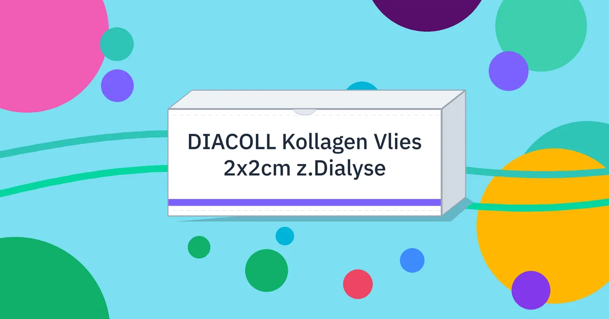 Symbolbild: Packung mit der Aufschrift DIACOLL Kollagen Vlies 2x2cm z.Dialyse (PZN 02255454) – Verfügbarkeit und Bezug in Apotheken in Frankfurt am Main