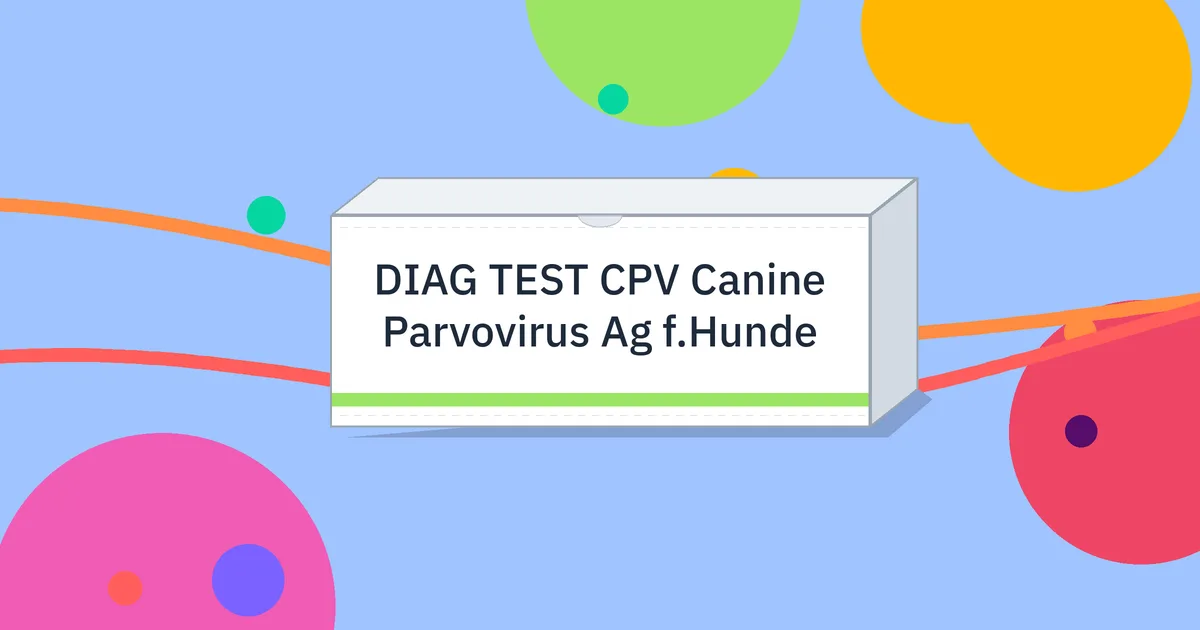 Symbolbild: Packung mit der Aufschrift DIAG TEST CPV Canine Parvovirus Ag f.Hunde (PZN 17570693) – Verfügbarkeit und Bezug in Apotheken in Frankfurt am Main