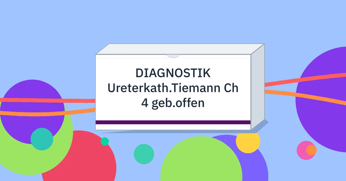 Symbolbild: Packung mit der Aufschrift DIAGNOSTIK Ureterkath.Tiemann Ch 4 geb.offen (PZN 02405126) – Verfügbarkeit und Bezug in Apotheken in Frankfurt am Main