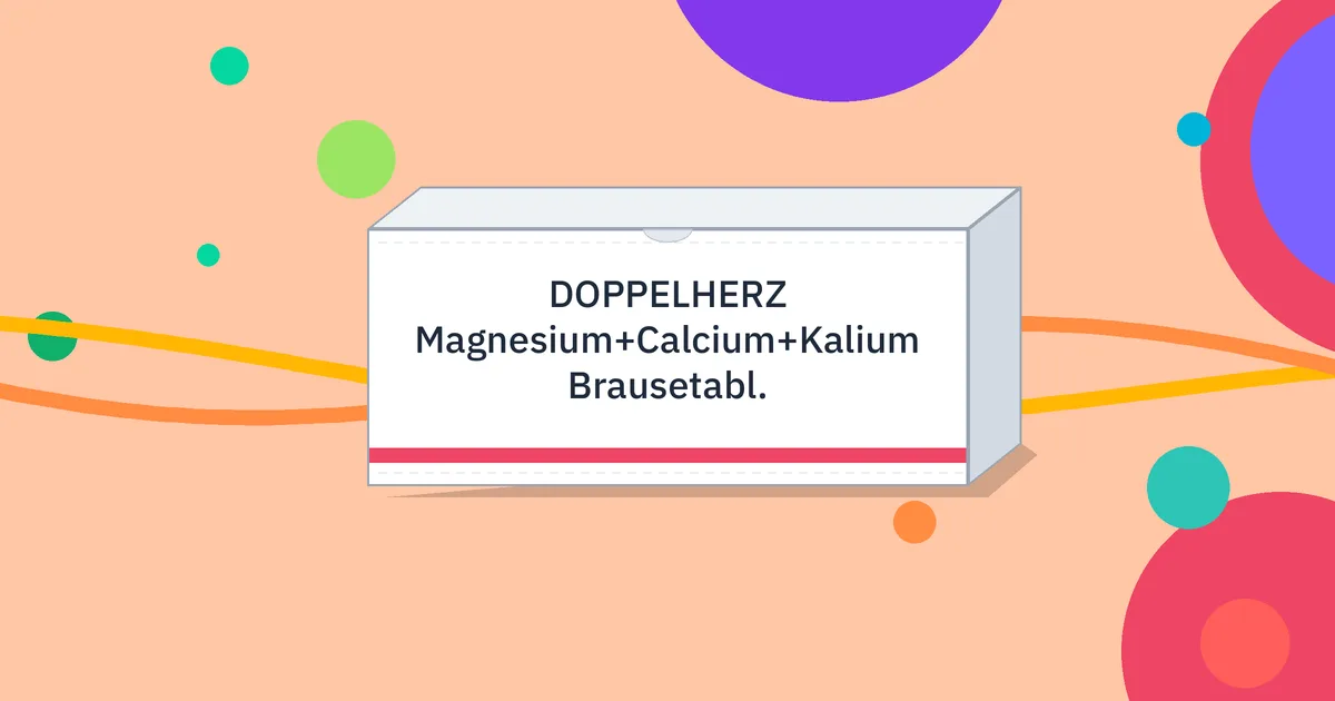Symbolbild: Packung mit der Aufschrift DOPPELHERZ Magnesium+Calcium+Kalium Brausetabl. (PZN 18497521) – Verfügbarkeit und Bezug in Apotheken in Frankfurt am Main