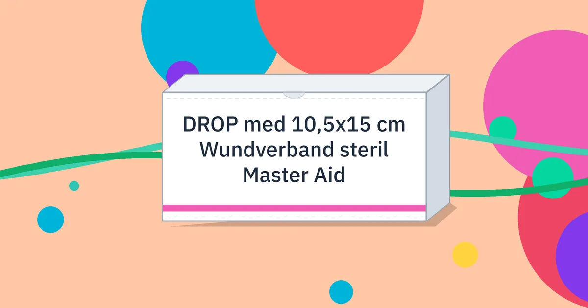 Symbolbild: Packung mit der Aufschrift DROP med 10,5x15 cm Wundverband steril Master Aid (PZN 20111859) – Verfügbarkeit und Bezug in Apotheken in Frankfurt am Main