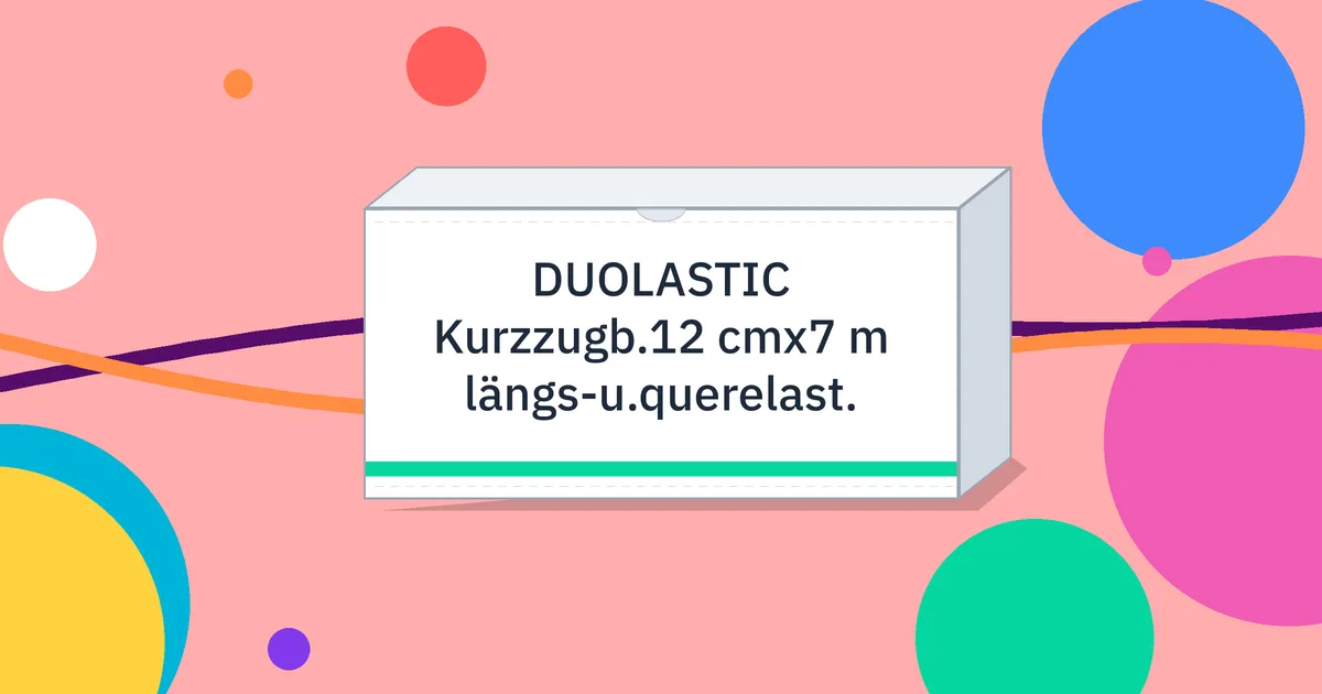 Symbolbild: Packung mit der Aufschrift DUOLASTIC Kurzzugb.12 cmx7 m längs-u.querelast. (PZN 05549831) – Verfügbarkeit und Bezug in Apotheken in Frankfurt am Main