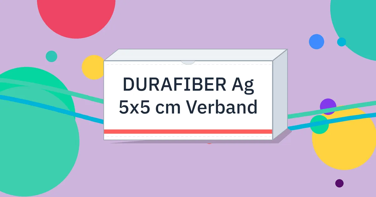 Symbolbild: Packung mit der Aufschrift DURAFIBER Ag 5x5 cm Verband (PZN 18051877) – Verfügbarkeit und Bezug in Apotheken in Frankfurt am Main