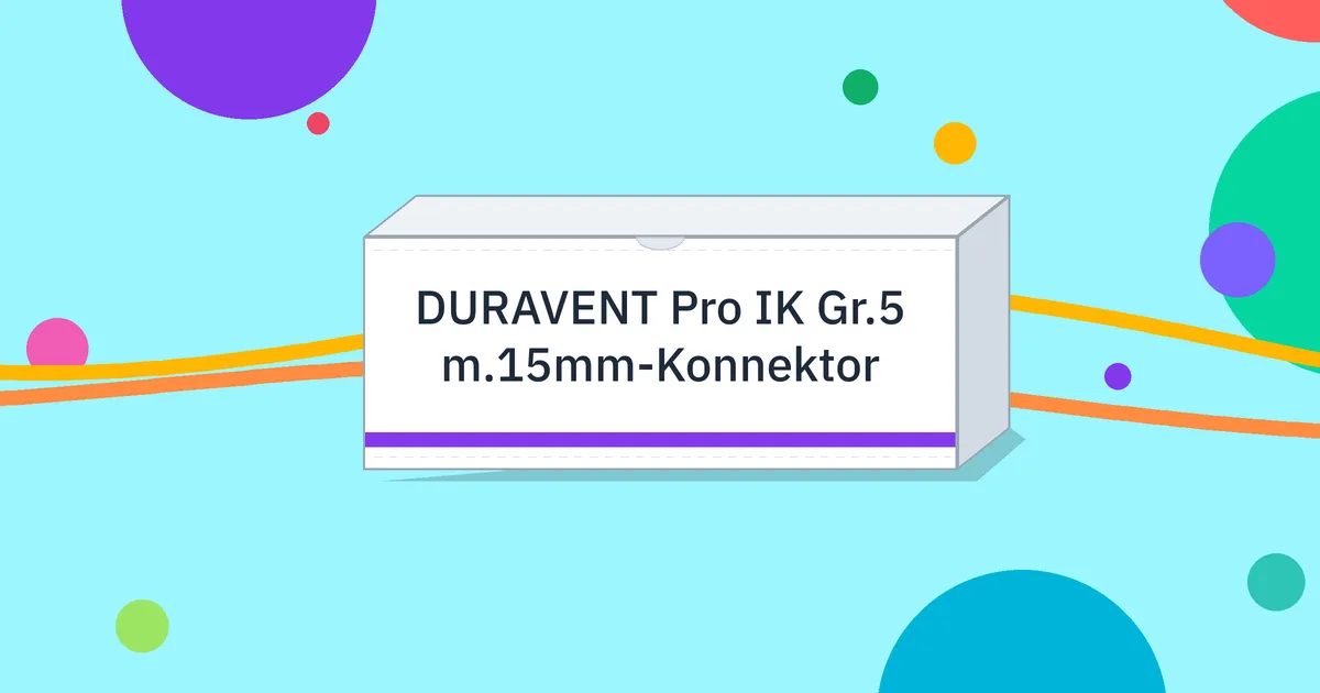 Symbolbild: Packung mit der Aufschrift DURAVENT Pro IK Gr.5 m.15mm-Konnektor (PZN 19243691) – Verfügbarkeit und Bezug in Apotheken in Frankfurt am Main