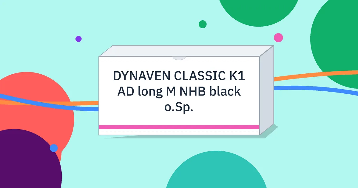 Symbolbild: Packung mit der Aufschrift DYNAVEN CLASSIC K1 AD long M NHB black o.Sp. (PZN 18414481) – Verfügbarkeit und Bezug in Apotheken in Frankfurt am Main