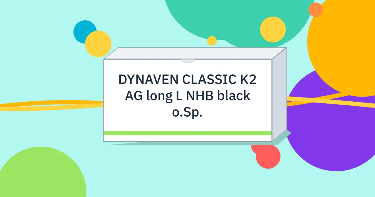 Symbolbild: Packung mit der Aufschrift DYNAVEN CLASSIC K2 AG long L NHB black o.Sp. (PZN 18418295) – Verfügbarkeit und Bezug in Apotheken in Frankfurt am Main