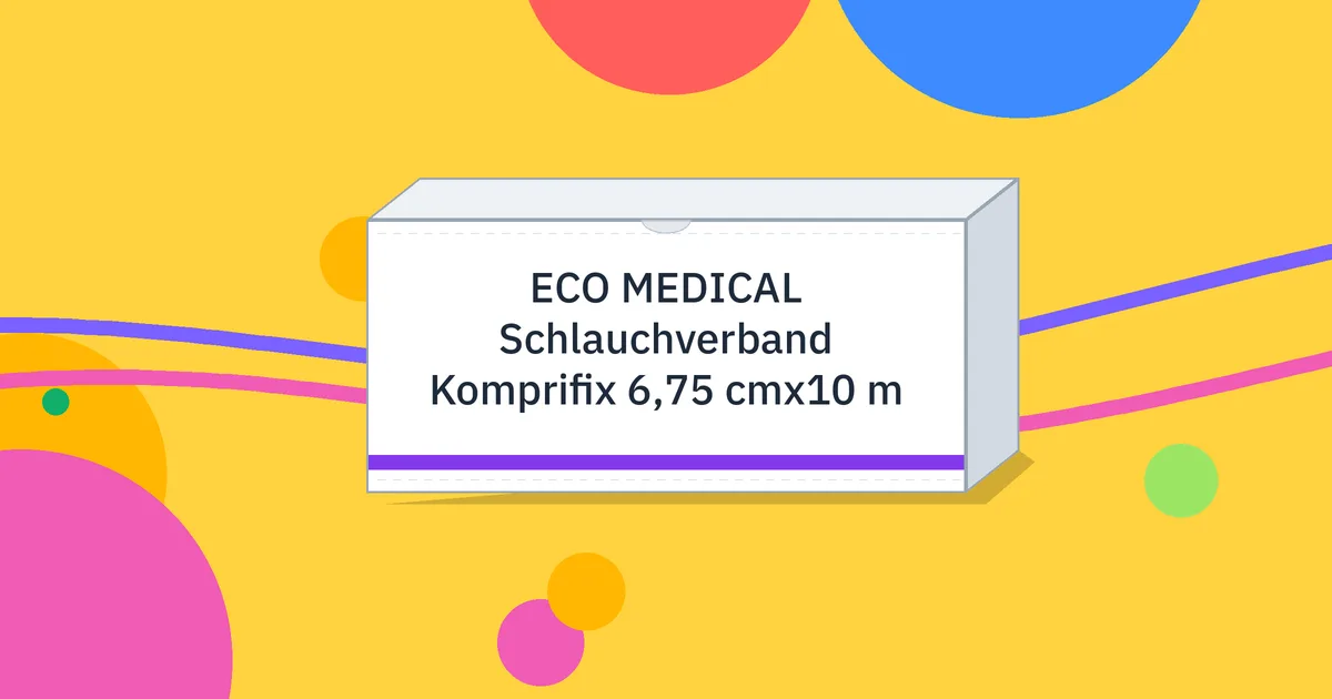 Symbolbild: Packung mit der Aufschrift ECO MEDICAL Schlauchverband Komprifix 6,75 cmx10 m (PZN 00879156) – Verfügbarkeit und Bezug in Apotheken in Frankfurt am Main
