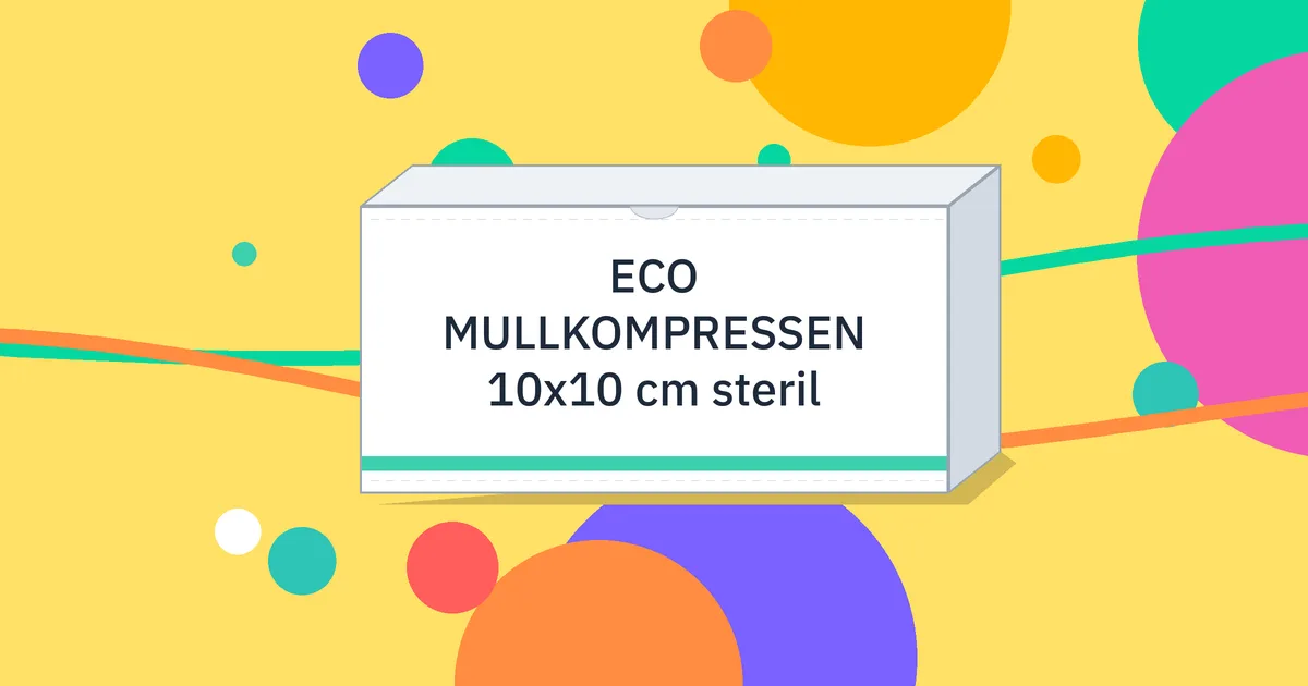 Symbolbild: Packung mit der Aufschrift ECO MULLKOMPRESSEN 10x10 cm steril (PZN 10406973) – Verfügbarkeit und Bezug in Apotheken in Frankfurt am Main