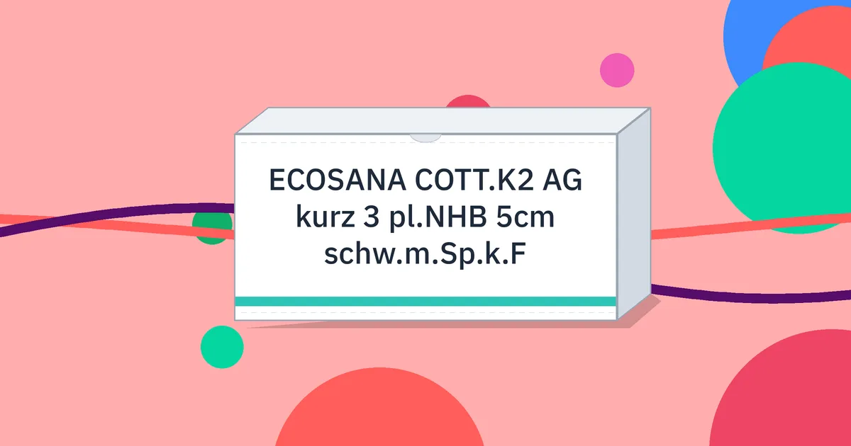 Symbolbild: Packung mit der Aufschrift ECOSANA COTT.K2 AG kurz 3 pl.NHB 5cm schw.m.Sp.k.F (PZN 16949396) – Verfügbarkeit und Bezug in Apotheken in Frankfurt am Main