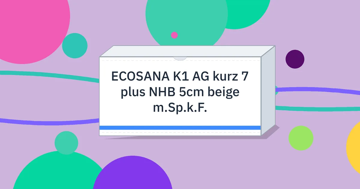 Symbolbild: Packung mit der Aufschrift ECOSANA K1 AG kurz 7 plus NHB 5cm beige m.Sp.k.F. (PZN 04730801) – Verfügbarkeit und Bezug in Apotheken in Frankfurt am Main