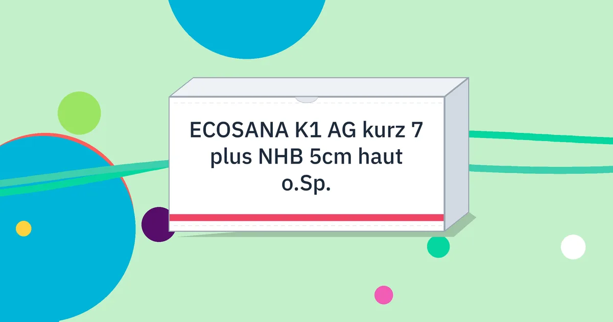 Symbolbild: Packung mit der Aufschrift ECOSANA K1 AG kurz 7 plus NHB 5cm haut o.Sp. (PZN 04731048) – Verfügbarkeit und Bezug in Apotheken in Frankfurt am Main
