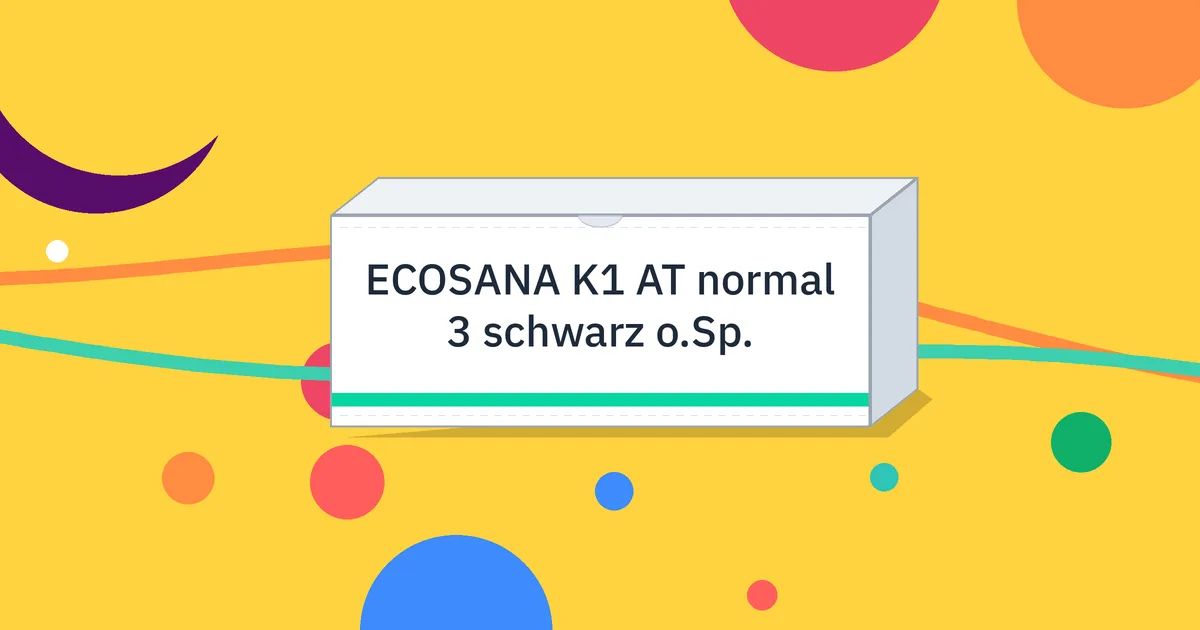 Symbolbild: Packung mit der Aufschrift ECOSANA K1 AT normal 3 schwarz o.Sp. (PZN 04731522) – Verfügbarkeit und Bezug in Apotheken in Frankfurt am Main