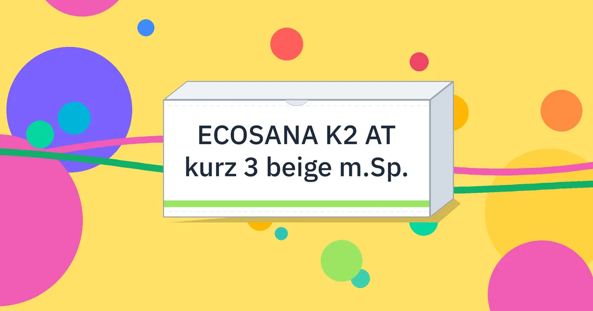 Symbolbild: Packung mit der Aufschrift ECOSANA K2 AT kurz 3 beige m.Sp. (PZN 01556219) – Verfügbarkeit und Bezug in Apotheken in Frankfurt am Main