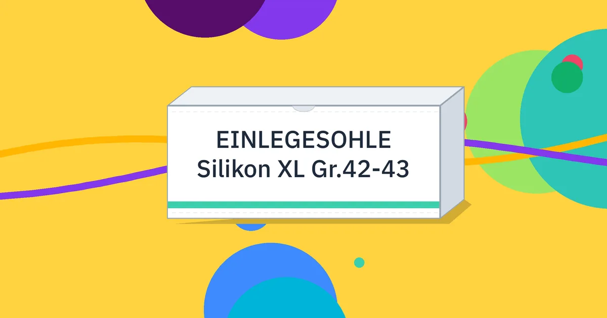 Symbolbild: Packung mit der Aufschrift EINLEGESOHLE Silikon XL Gr.42-43 (PZN 19072953) – Verfügbarkeit und Bezug in Apotheken in Frankfurt am Main