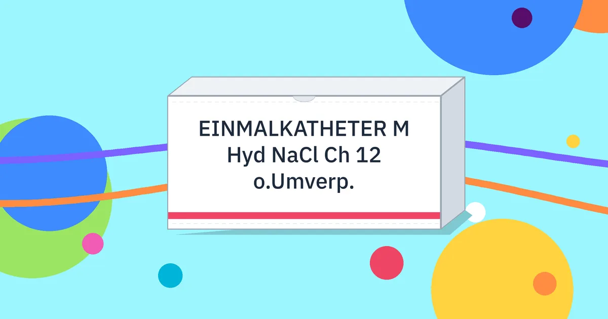 Symbolbild: Packung mit der Aufschrift EINMALKATHETER M Hyd NaCl Ch 12 o.Umverp. (PZN 01899014) – Verfügbarkeit und Bezug in Apotheken in Frankfurt am Main