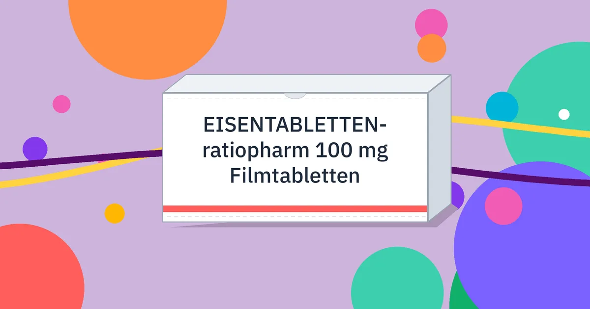 Symbolbild: Packung mit der Aufschrift EISENTABLETTEN-ratiopharm 100 mg Filmtabletten (PZN 06958537) – Verfügbarkeit und Bezug in Apotheken in Frankfurt am Main