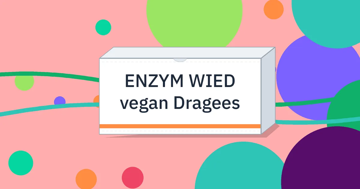 Symbolbild: Packung mit der Aufschrift ENZYM WIED vegan Dragees (PZN 20374932) – Verfügbarkeit und Bezug in Apotheken in Frankfurt am Main