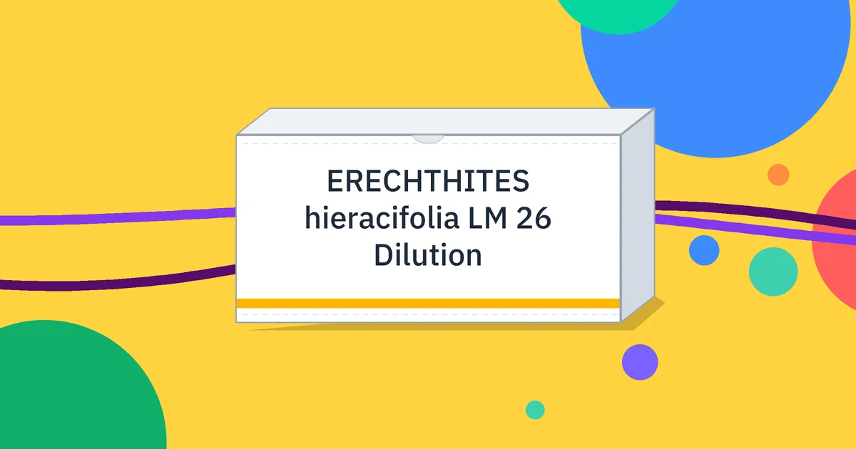Symbolbild: Packung mit der Aufschrift ERECHTHITES hieracifolia LM 26 Dilution (PZN 13474538) – Verfügbarkeit und Bezug in Apotheken in Frankfurt am Main