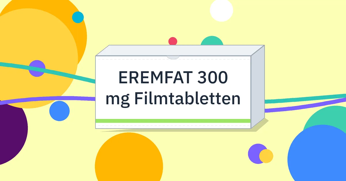 Symbolbild: Packung mit der Aufschrift EREMFAT 300 mg Filmtabletten (PZN 03771554) – Verfügbarkeit und Bezug in Apotheken in Frankfurt am Main