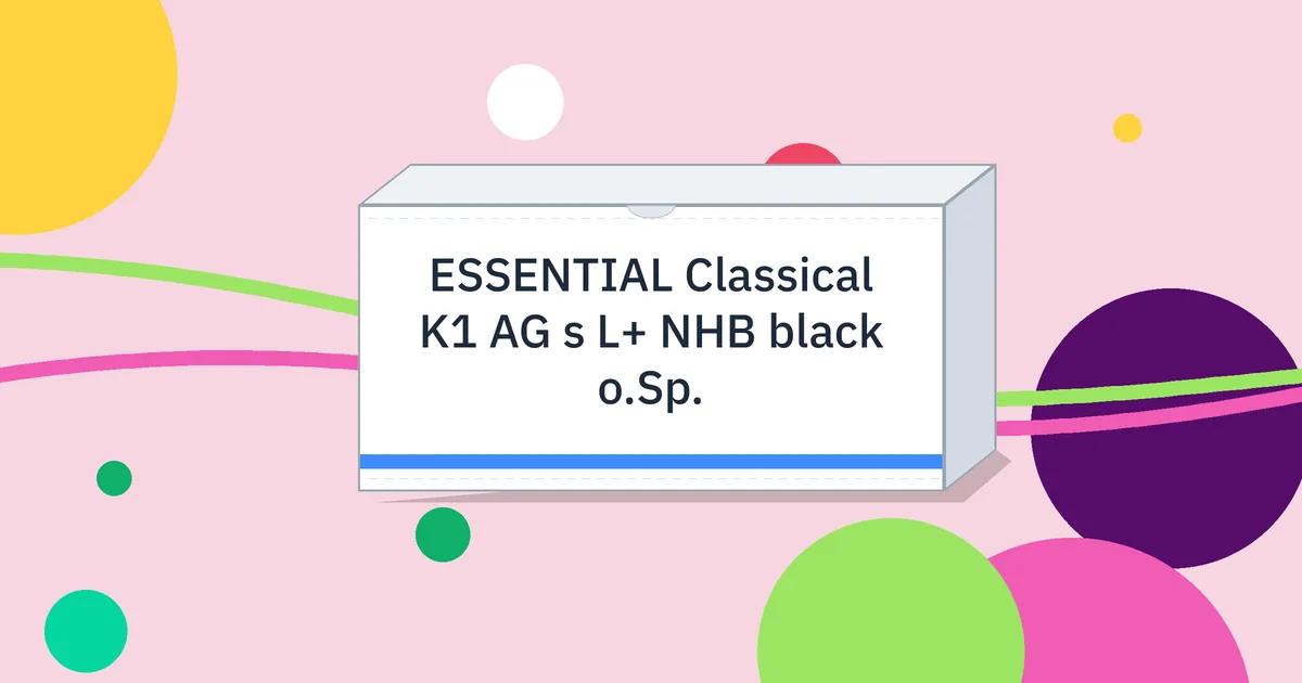 Symbolbild: Packung mit der Aufschrift ESSENTIAL Classical K1 AG s L+ NHB black o.Sp. (PZN 17004545) – Verfügbarkeit und Bezug in Apotheken in Frankfurt am Main