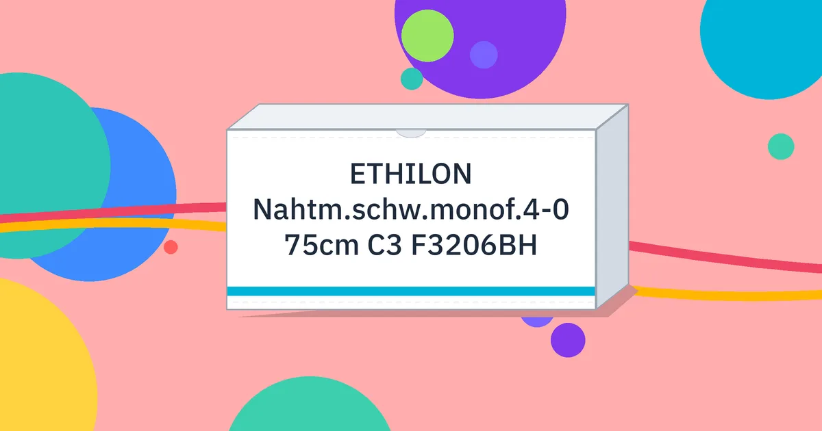 Symbolbild: Packung mit der Aufschrift ETHILON Nahtm.schw.monof.4-0 75cm C3 F3206BH (PZN 16250868) – Verfügbarkeit und Bezug in Apotheken in Frankfurt am Main