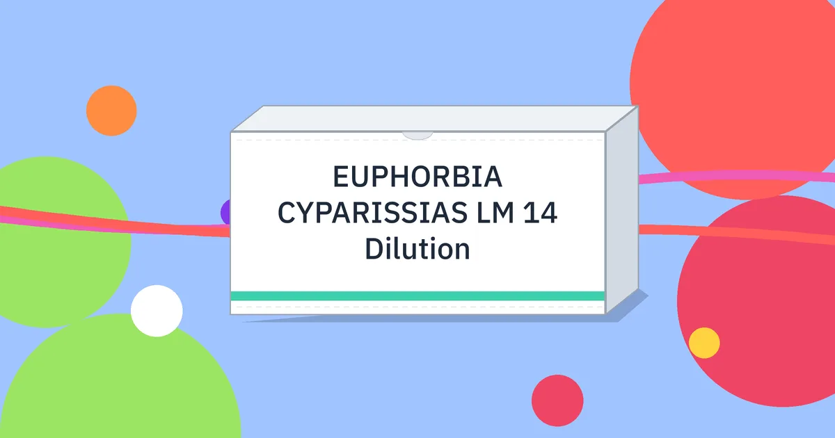 Symbolbild: Packung mit der Aufschrift EUPHORBIA CYPARISSIAS LM 14 Dilution (PZN 13481886) – Verfügbarkeit und Bezug in Apotheken in Frankfurt am Main