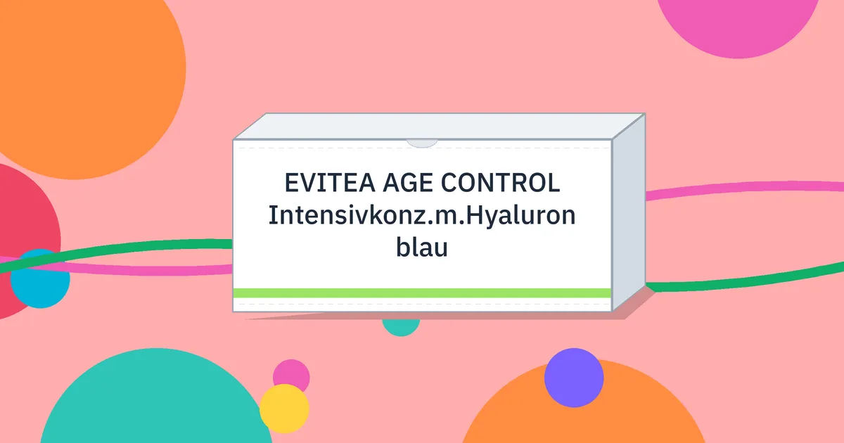 Symbolbild: Packung mit der Aufschrift EVITEA AGE CONTROL Intensivkonz.m.Hyaluron blau (PZN 16611562) – Verfügbarkeit und Bezug in Apotheken in Frankfurt am Main