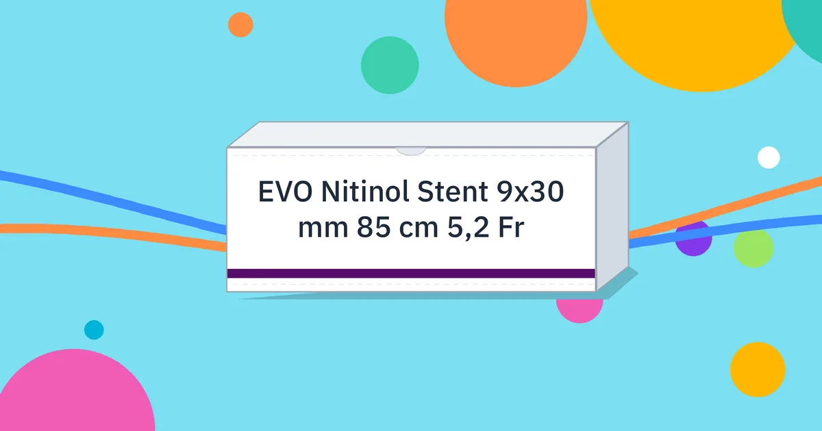 Symbolbild: Packung mit der Aufschrift EVO Nitinol Stent 9x30 mm 85 cm 5,2 Fr (PZN 00224219) – Verfügbarkeit und Bezug in Apotheken in Frankfurt am Main