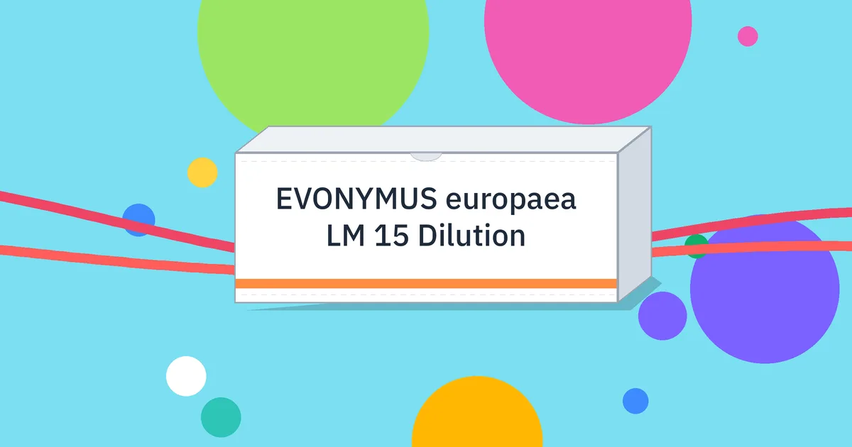 Symbolbild: Packung mit der Aufschrift EVONYMUS europaea LM 15 Dilution (PZN 13484672) – Verfügbarkeit und Bezug in Apotheken in Frankfurt am Main