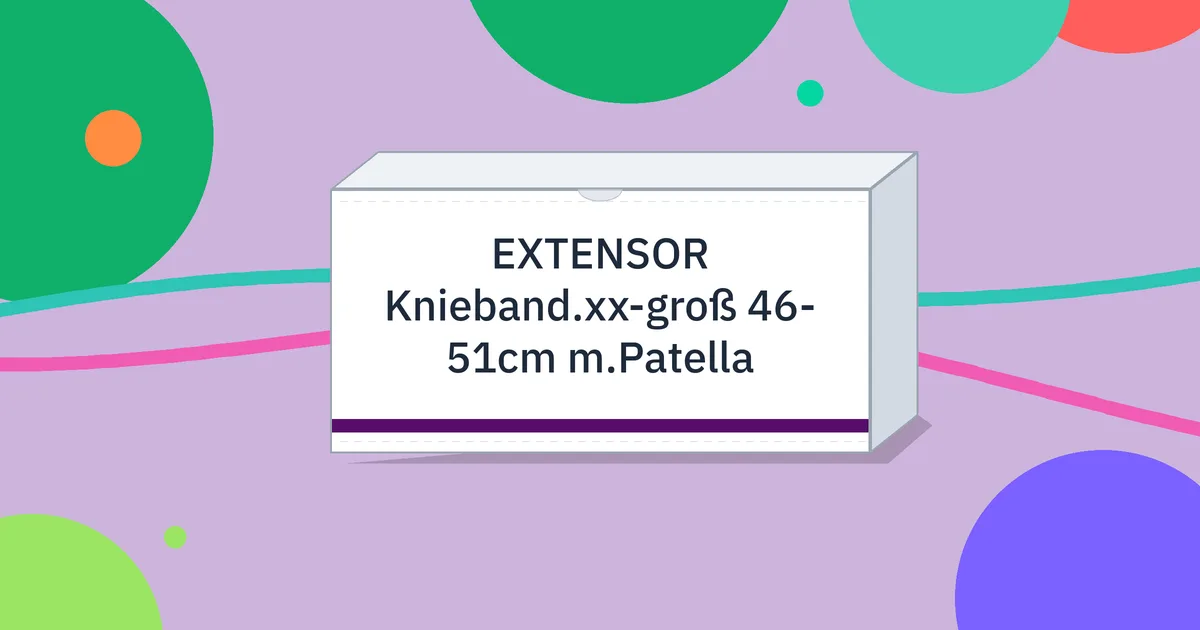 Symbolbild: Packung mit der Aufschrift EXTENSOR Knieband.xx-groß 46-51cm m.Patella (PZN 04496630) – Verfügbarkeit und Bezug in Apotheken in Frankfurt am Main