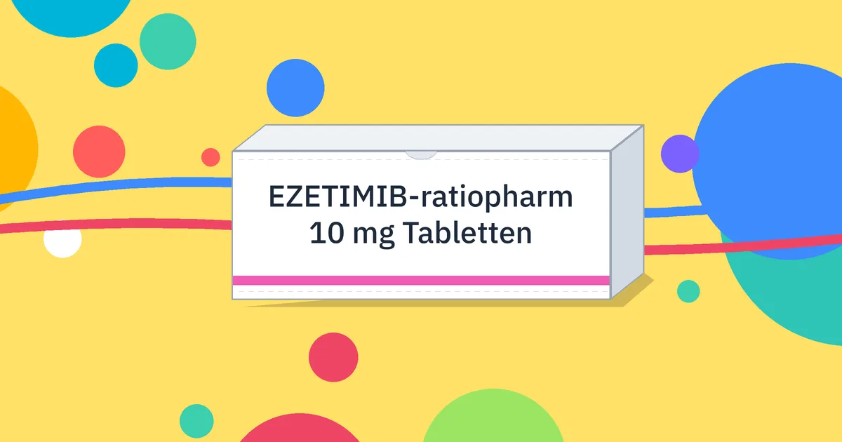 Symbolbild: Packung mit der Aufschrift EZETIMIB-ratiopharm 10 mg Tabletten (PZN 13572672) – Verfügbarkeit und Bezug in Apotheken in Frankfurt am Main