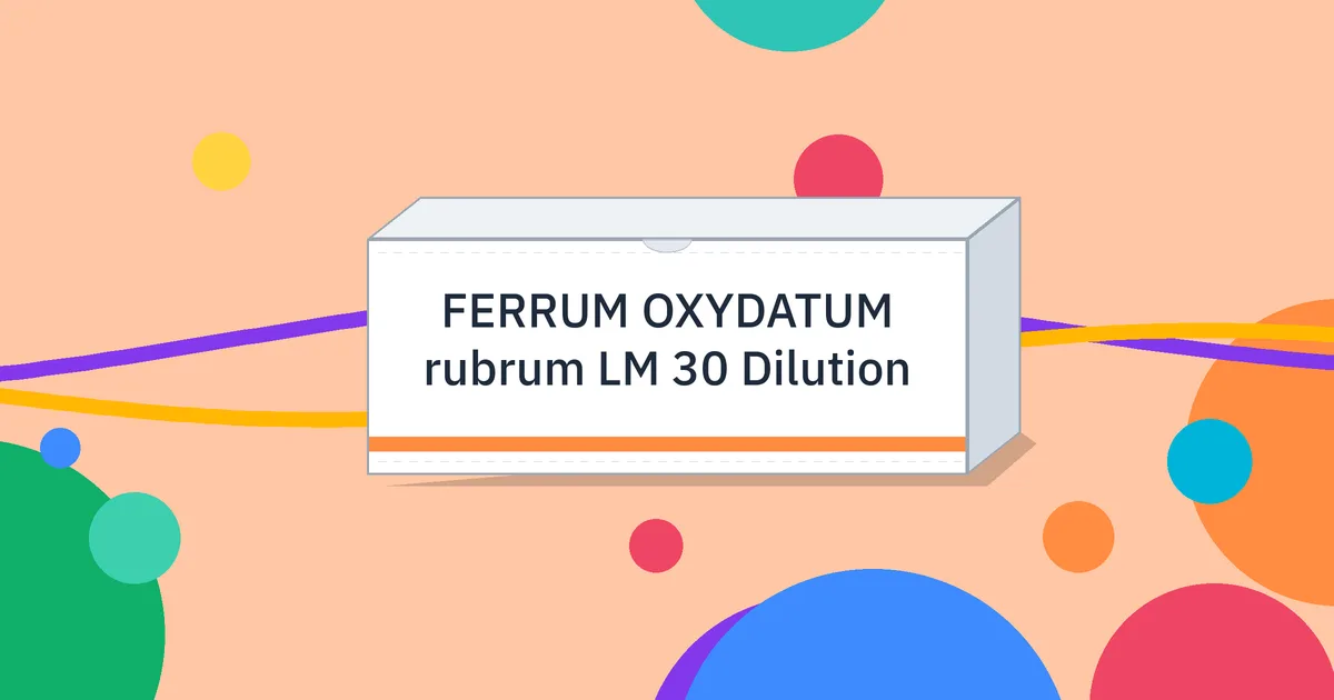 Symbolbild: Packung mit der Aufschrift FERRUM OXYDATUM rubrum LM 30 Dilution (PZN 12851884) – Verfügbarkeit und Bezug in Apotheken in Frankfurt am Main