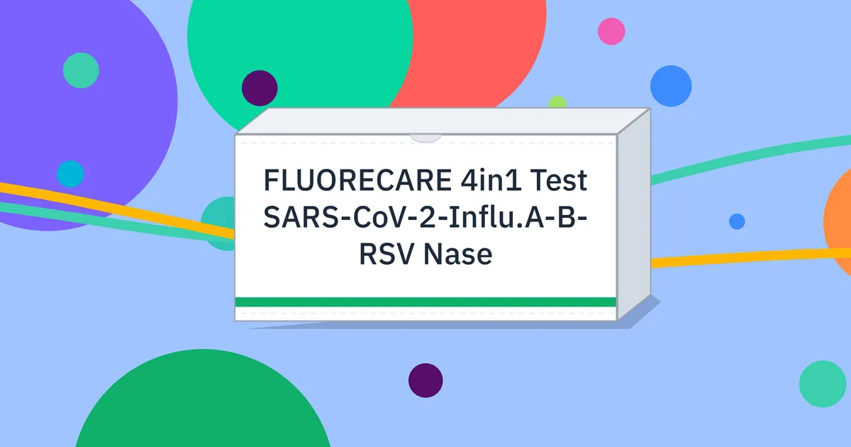 Symbolbild: Packung mit der Aufschrift FLUORECARE 4in1 Test SARS-CoV-2-Influ.A-B-RSV Nase (PZN 20891840) – Verfügbarkeit und Bezug in Apotheken in Frankfurt am Main