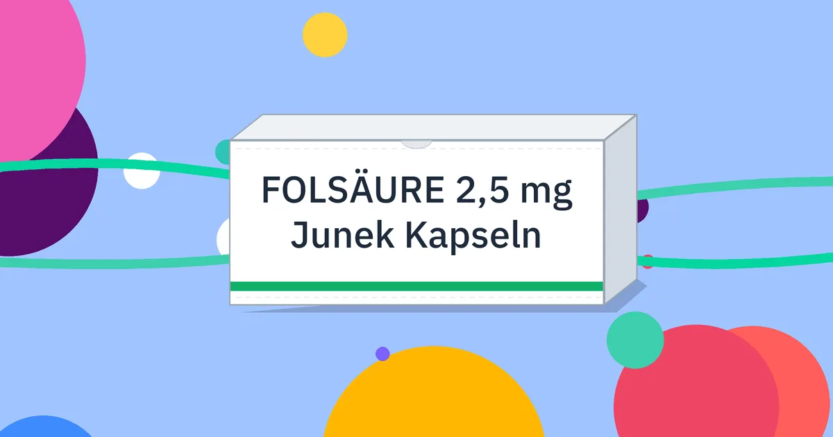 Symbolbild: Packung mit der Aufschrift FOLSÄURE 2,5 mg Junek Kapseln (PZN 15409717) – Verfügbarkeit und Bezug in Apotheken in Frankfurt am Main